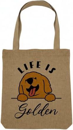 Fabulous Sac Shopping Tote Bag Aspect Lin - Life is Golden Retriever Chien Golden Retriever - Sac de Courses Toile Epaisse 360g Beige Naturel Cabas Port&eacute; Epaul