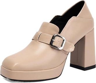 SJJH Chaussures &agrave; plateforme pour femme - Talon bloc de 9,5 cm - Capuchon carr&eacute; avec boucle en m&eacute;tal et plateau de 2 cm - Semelle antid&eacute;rapante pour un loo