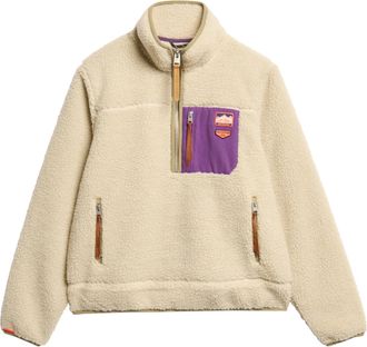 Superdry Damen Vintage Retro Fleecepullover mit halblangem Reißverschluss Hafer Beige 44