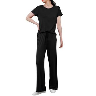 Generic V&ecirc;tements de sport 2 pi&egrave;ces pour femme 2026 automne 2026 Pull &agrave; manches longues et pantalon long Ensemble de jogging pour femme, Noir, XXL