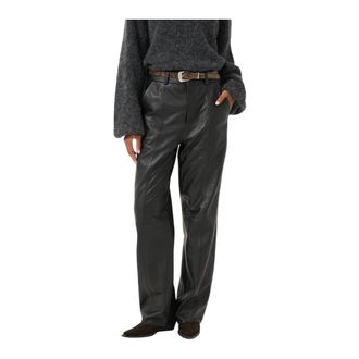 Gestuz Schwarze Lederhose mit geradem Bein - - Trousers - Damen - Schwarzk - XS