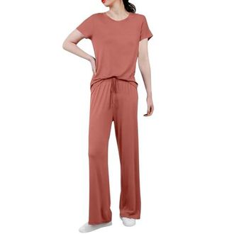 Generic V&ecirc;tements de sport 2 pi&egrave;ces pour femme 2026 automne 2026 Pull &agrave; manches longues et pantalon long Ensemble de jogging pour femme, rose, XXL