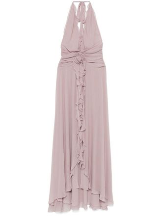 Blumarine robe longue à fleurs appliquées - Gris