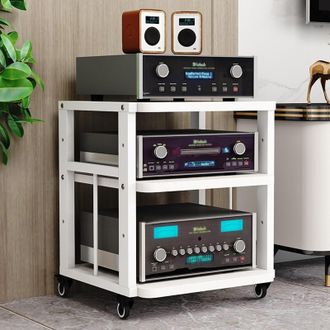Generic 3/4-stufiger HiFi Rack Mit R&auml;dern, Audio-Video-Medienst&auml;nder, Audio-Regal, Plattenspieler Tisch Mit Verstellbaren Ablage, F&uuml;r Wohnzimmer Schlafzimmer 
