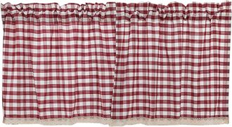 Railonch Karierte Scheibengardine, Rot/Marineblau kurzer Vorhang mit Spitze Umgeben, 2 Stück Küche Bistrogardinen Kabinett Vorhang Heim Dekoration (Rot,135 x 6