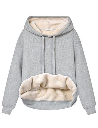 Generic Sweat &agrave; capuche dhiver en polaire Sherpa doubl&eacute; pour femme - D&eacute;contract&eacute; - Chaud - Avec poche, Gris pastel, XL