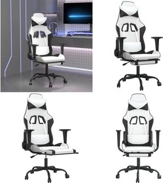 vidaXL Gaming-Stuhl mit Massage & Fußstütze Weiß & Schwarz Kunstleder - Gaming-Stuhl - Gamer Chair - Bürostuhle - Schreibtischstuhl - Ergonomischer Stuhl