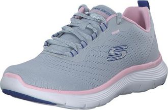 Skechers Baskets Flex Appeal 5.0 New Path pour Femme, Maille Grise, Bordure Bleue et Rose, 36.5 EU