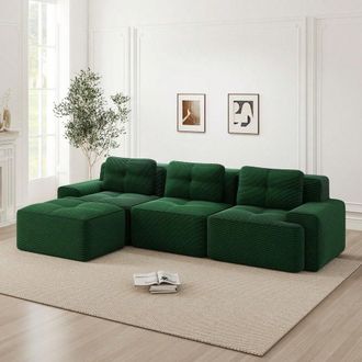 Generic Cloud modulares Winkelsofa - L-f&ouml;rmige Konfiguration mit Pouf, knochenlose Struktur in gr&uuml;n gerippt - 3 Tiefe Sofas, m&uuml;helose Montage - F&uuml;r EIN Wohnzi