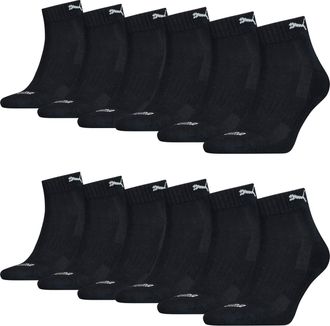 Puma 12 Paar Quarter Socken mit Frottee-Sohle Gr. 35-46 Unisex Cushioned Kurzsocken, Farbe:Navy, Socken & Str&uuml;mpfe:43-46