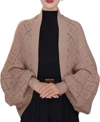 Generic Manteau ch&acirc;le tricot&eacute; ajour&eacute; tendance, cardigan ch&acirc;le tricot&eacute; ajour&eacute; pour femme, cardigan l&eacute;ger et souple, 2 pi&egrave;ces - Kaki, taille unique