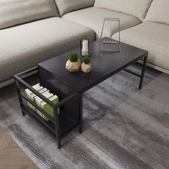 Hanah Home Stylish Coffee Table, Anthracite, 110 x 60 x 50 cm | 100% Melamine Coated Particle Board, 18 mm Thick | Durable Electrostatic Powder Coated Metal Legs