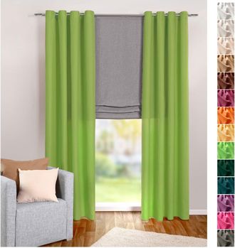 Heimtexland Ösenschal Vorhang Hellgrün Uni Blickdicht Aber lichtdurchlässig HxB 245x140 cm - Dekoschal Microfaser mit wunderschön leichtem Fall - Gardine Apfelgrü