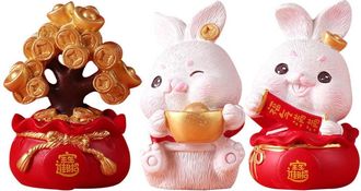 Milisten 6 St&uuml;ck chinesische Sternzeichen Kaninchen Figuren Miniatur Hase Figur Statuen 2023 Kaninchenjahr Fengshui Geldbaum Gold Barren Ornament f&uuml;r Neujahr H