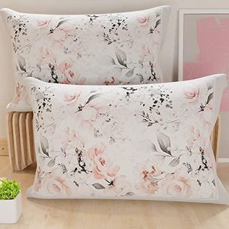 Petti Artigiani Italiani Kissenbezüge für Bett, 1 Paar Kissenbezüge 50 x 80 cm, Kissenbezug, Kissenbezüge aus hypoallergener Mikrofaser, hergestellt in Italien, Blumenkissenbe