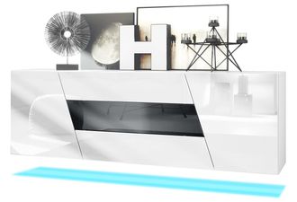 Vladon Sideboard Houston, Made in Germany, h&auml;ngende Kommode mit 2 T&uuml;ren & 3 Schubladen, Wei&szlig; matt, Wei&szlig; Hochglanz, mittlere Schublade Schwarz Hochglanz, inkl