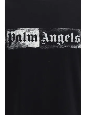 Palm Angels Mens T-Shirt Stamp Logo Black-Off White Cotton T-Shirts Black/off And Polos