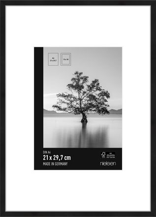 Nielsen Design Trauerrahmen, 21 x 29,7 cm (A4), Aluminium, Eloxal Schwarz Matt, mit Passepartout 13x18, Portraitrahmen zum Auftstellen und Aufhängen im Hoch- & Querf
