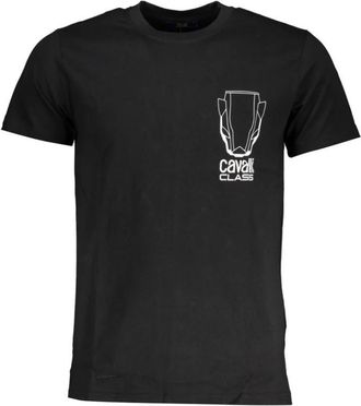 Cavalli Schwarzes Baumwoll-T-Shirt mit Drucklogo - - Tops - Herren - Schwarzk - XL