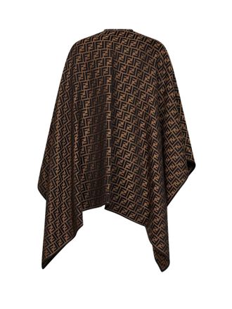 Fendi Womens Poncho Brown Ff Jacquard Wool And Silk Capes Jacket