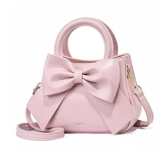 Nicole & Doris Umh&auml;ngetasche f&uuml;r Damen Kleine Handtaschen mit Schleife Henkeltasche PU Leder Niedliche Schultertasche M&auml;dchen Crossbody Bag Satchel Tasche Rosa