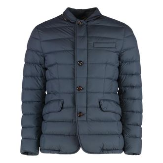 Moorer Daunenjacke mit Ledereins&auml;tzen - - Jackets - Herren - Blau - 4XL