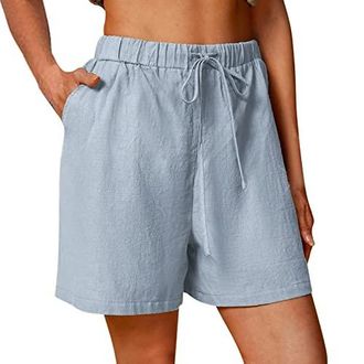 Generic Short dété en coton élastique pour femme - Short décontracté et taille haute - Short mi-cuisse pour femme, bleu clair, XL