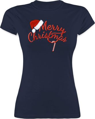 Shirtracer Shirt Damen - Weihnachten Geschenke Bekleidung - Merry Christmas Zuckerstange I Weihnachtsmotiv - XXL - Navy Blau - weihnachtsdamenpullover weihnachts