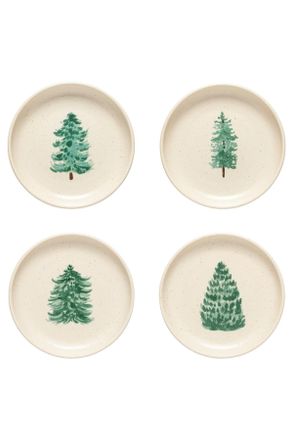 Costa Nova Desserttellerset Pacifica, Creme, Waldgr&uuml;n, Keramik, 4-teilig, rund, Handmade in Europe, handbemalt, hitzebest&auml;ndig, Essen & Trinken, Geschirr, Teller