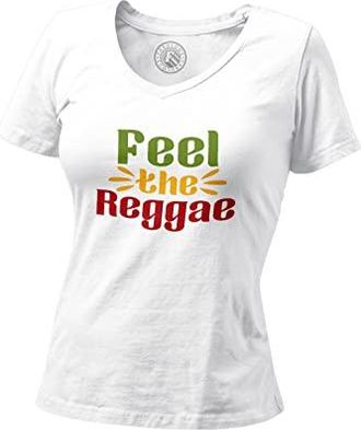 Fabulous T-Shirt Femme Col V Feel The Reggae Musique Musicien Instrument Rasta
