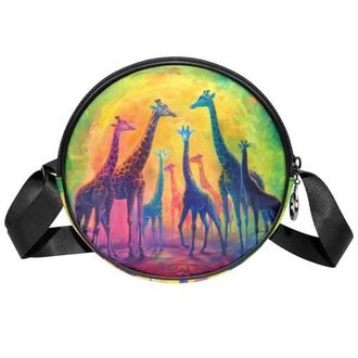 Generic Sac &agrave; bandouli&egrave;re rond pour femme, sac &agrave; bandouli&egrave;re color&eacute; avec fermeture &eacute;clair, bretelles r&eacute;glables, sac &agrave; main rond d&eacute;contract&eacute; pour femmes et fil