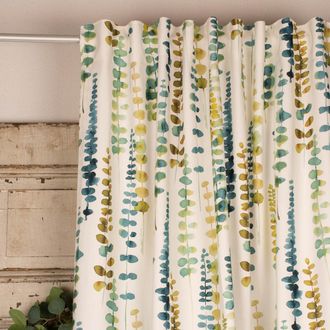 Schöner Leben Vorhang Ranken Blätter Aquarell weiß grün blau 245cm, Gardinen Aufhängung:Smok-Schlaufenband