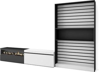 Skraut Home Wohnzimmerm&ouml;bel f&uuml;r TV | Esstisch-Set | 210 x 186 x 35 cm | f&uuml;r Fernseher bis 80 Zoll | elektrischer Kamin | moderner Stil | Schwarz und Wei&szlig;