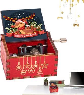 Generico Musical mit Weihnachtskurbel, Vintage-Holz-Musical mit Kurbel - Musik eingraviert, Wahl f&uuml;r Kinder, Geburtstag, Halloween