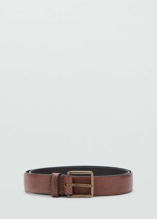 Mango Ceinture cuir grain&eacute; marron moyen - Homme - 100 - MANGO MAN