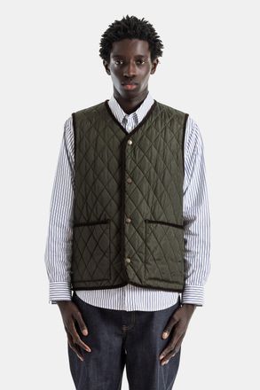Burberry Mens Quilted Olive Green Nylon Vest With Corded Piping Jacket