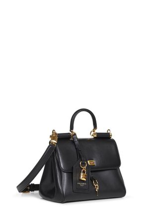 Dolce & Gabbana Womens Handbag My Sicily Black Calf Leather Handbags Hand Bags