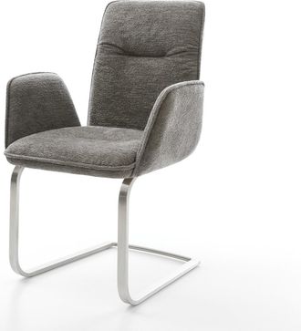 DELIFE Freischwinger Vinja-Flex Boucl&eacute; Soft Schlamm Freischwinger flach Edelstahl, Esszimmerst&uuml;hle