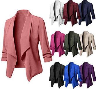 Generic Blazer pour femme sportif et élégant - Veste dhiver longue pour femme - Veste de survêtement sans capuche en coton - Coupe ajustée - Blazer à revers -