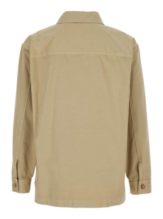 Saint Laurent Mens Shirt With Cassandre Embroidery, Beige Cotton