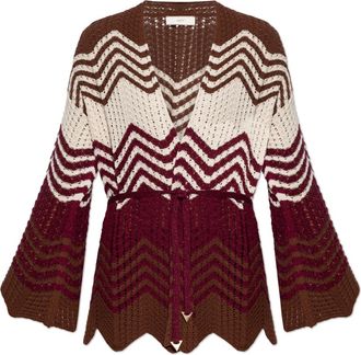 Akep Femme, Pulls, Rouge, Taille: 40 FR Chevron Lurex Cardigan