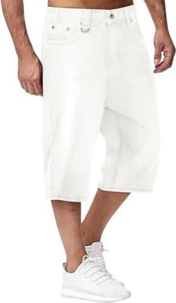 Minetom Baggy Short Jean Homme Coupe Ample Vintage Pantalon Court Jorts Streetwear Y2K Hip Hop Shorts en Denim Décontractés A Blanc S