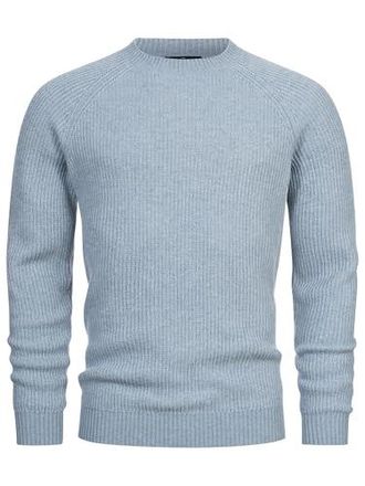 Kronstadt KSDorsey Pull en tricot à col rond pour homme en mélange de laine | Pull dhiver en tricot fin pour homme, Blue Shadow Mix, XL