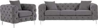 Vente-Unique Vente-unique - Canap&eacute; 3 places et fauteuil en velours anthracite edwina