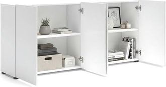 Dmora Kommode Addis, Wohnzimmerbuffet, Wohnzimmer-Sideboard, Moderne K&uuml;chen-Speisekammer, Made in Italy, 180x38h79 cm, Gl&auml;nzendes Wei&szlig;