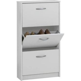 FMD Meuble a chaussures - D&eacute;cor blanc - 3 Abattants - 6 paires - L58,5 x H104,5 x P17 cm - Fabriqu&eacute; en Allemagne