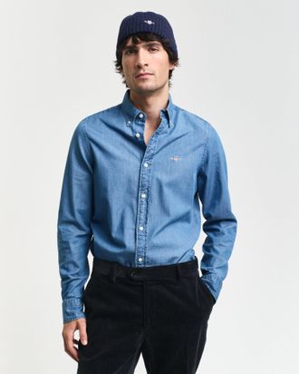 GANT Herren Slim Fit Indigo Hemd (XXXL) SEMI LIGHT Blau