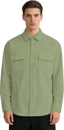 Generic Chemise en velours c&ocirc;tel&eacute; pour homme, chemise &agrave; revers de couleur unie, vintage, d&eacute;contract&eacute;e et de travail, deux poches, chemise de travail &agrave; manches