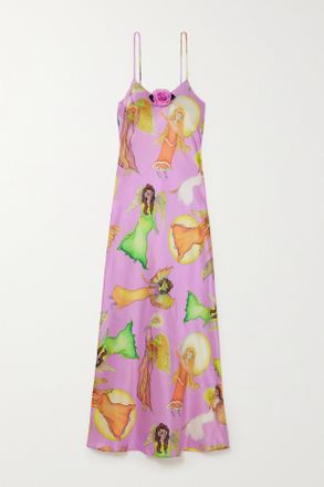 Rodarte Midikleid Aus Bedrucktem Seidensatin Mit Applikation - Lila