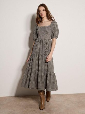 Apricot Midikleid Milchm&auml;dchen-Midaxi-Kleid in Karomuster mit eckigem Ausschnitt